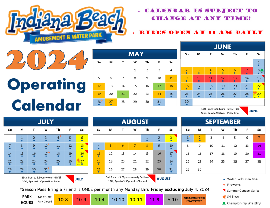 Park Operating Hours - Indiana Beach